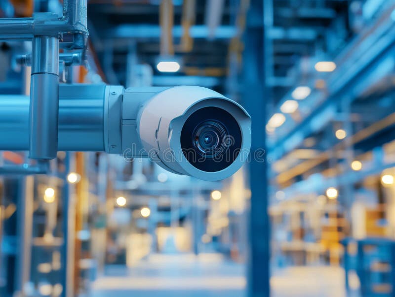 A Security Camera Mounted in an Industrial Facility Stock Illustration ...