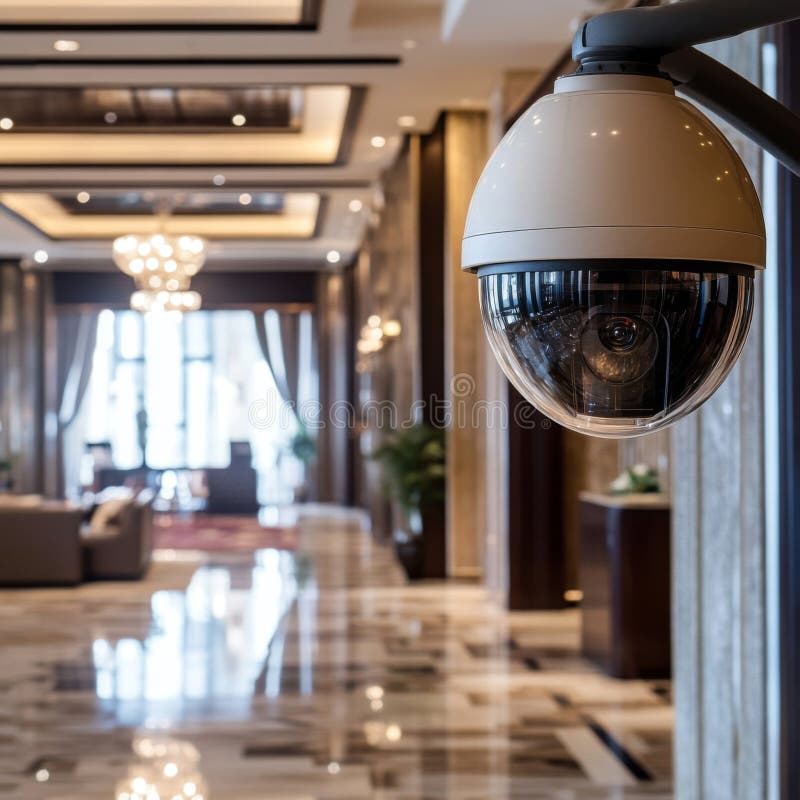 Security Camera Mounted in a Luxurious Hotel Lobby Stock Illustration ...