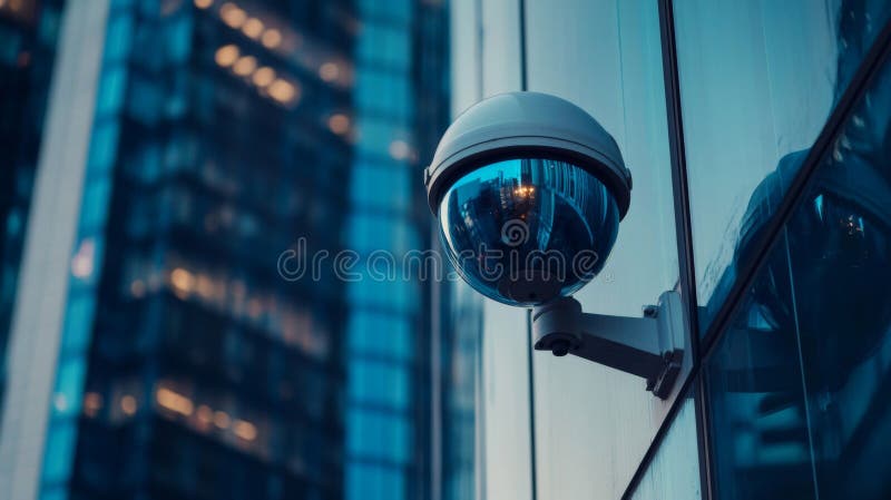 Security Camera Mounted on Modern Glass Building Facade Stock ...