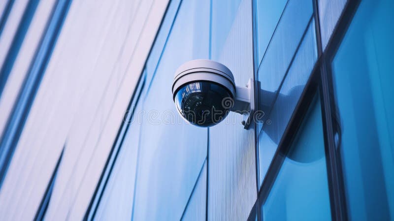 Security Camera Mounted on Modern Glass Building Facade Stock ...