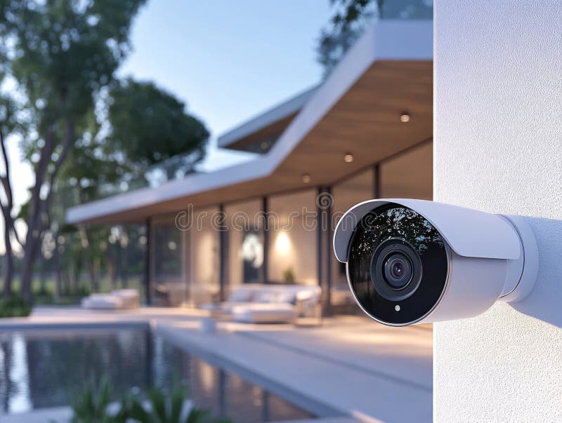 Security Camera Mounted on Modern Home Exterior Wall Stock Illustration ...