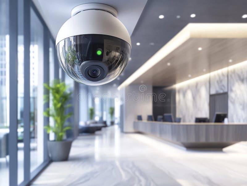 Security Camera Mounted in a Modern Office Lobby Stock Illustration ...