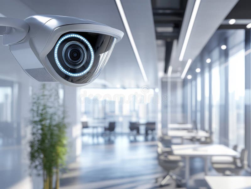 Security Camera Mounted in Modern Office Space Stock Illustration ...
