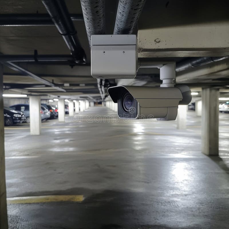 Security Camera Mounted in a Parking Garage Stock Illustration ...