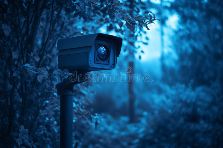 A Security Camera Mounted on a Pole in a Forest Setting Stock Illustration - Illustration of ...