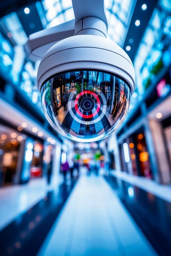A Security Camera Mounted on a Pole in a Shopping Mall Stock Image ...