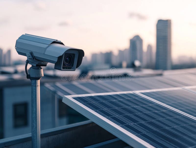 Security Camera Mounted on Rooftop with Solar Panels Stock Illustration ...