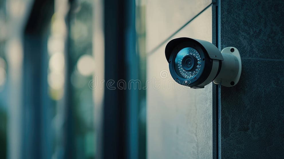 A Security Camera Mounted on the Side of a Building. Suitable for ...