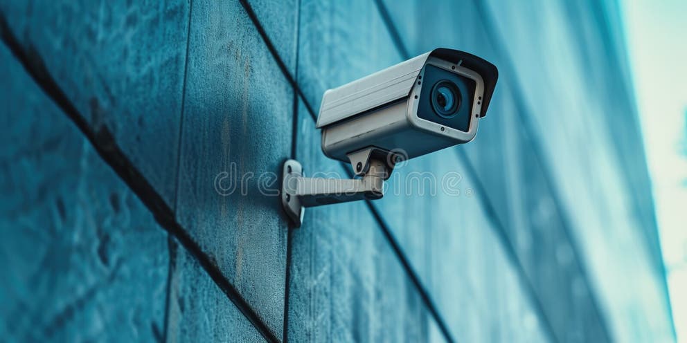 A Security Camera Mounted on the Side of a Building. Suitable for Use ...