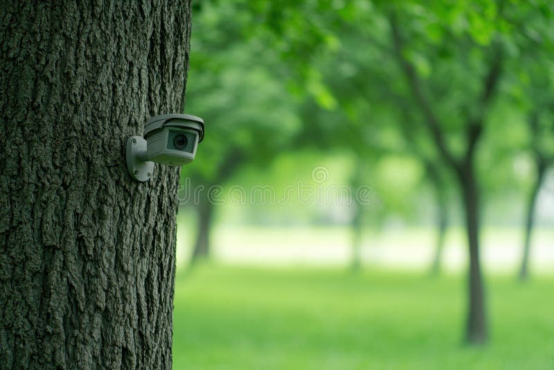 Security Camera on Tree in Park Surveillance Nature Outdoors Stock ...