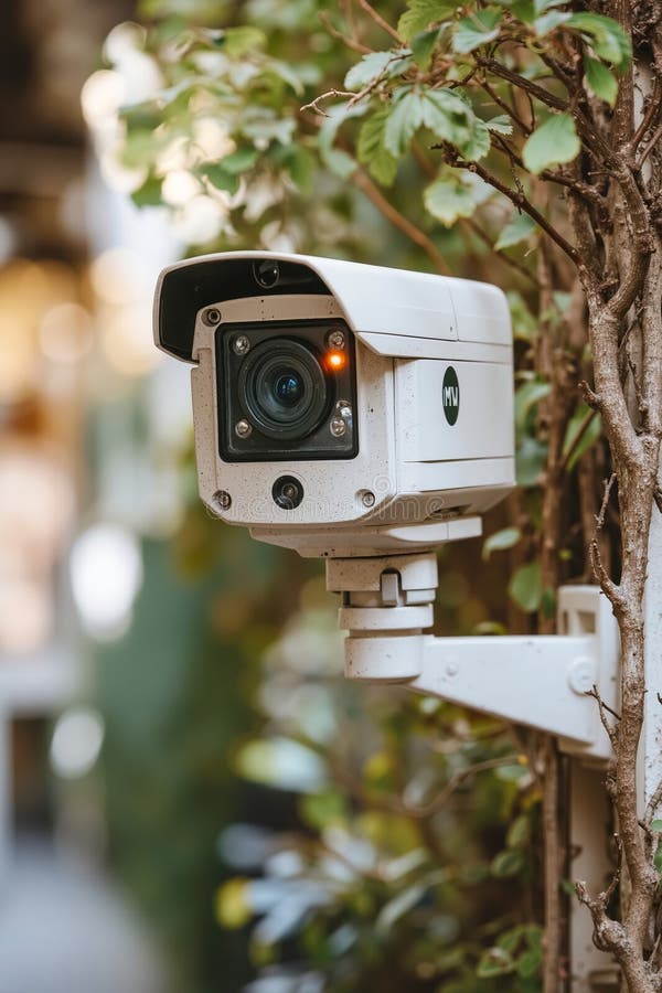 A Security Camera Mounted on the Side of a Tree Stock Photo - Image of ...