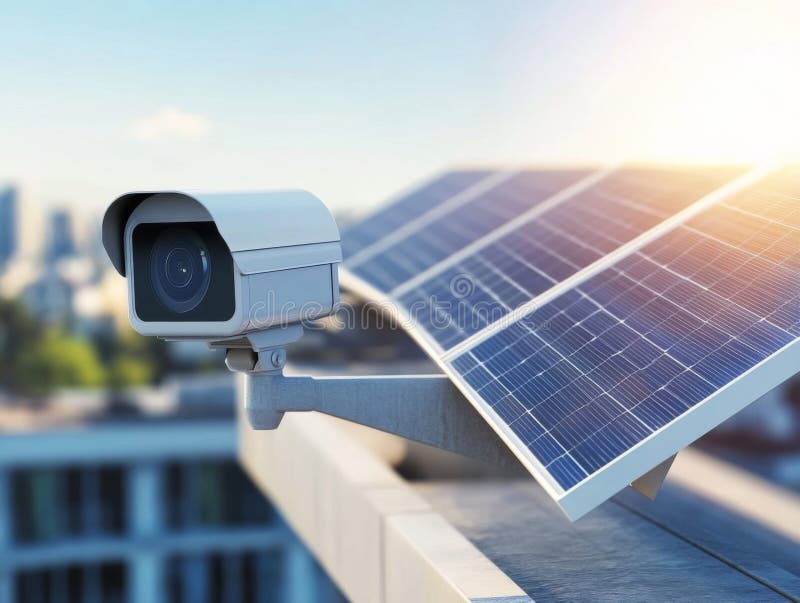 Security Camera Mounted on Solar Panel Array Stock Illustration - Illustration of security ...