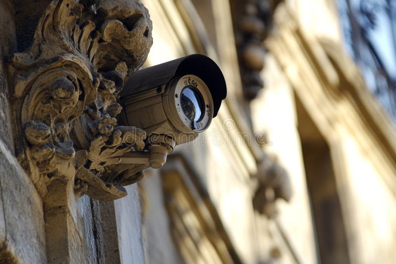 A Security Camera Mounted on a Stone Facade Stock Illustration ...