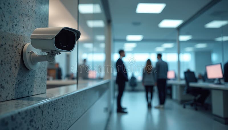 Security Camera Mounted on a Stone Wall Monitors Bank Lobby Activity ...