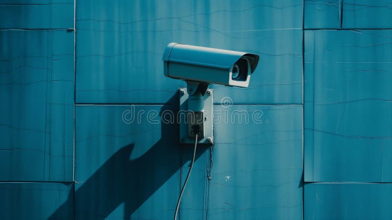 A Security Camera Mounted on a Teal Wall, Casting a Shadow, Symbolizing ...
