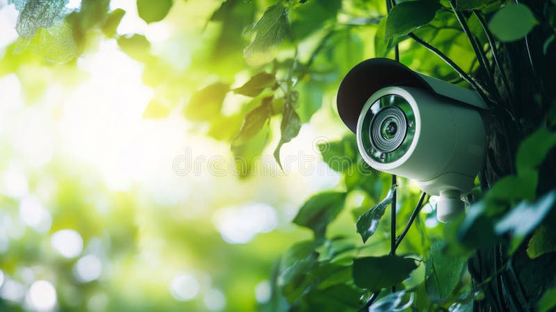 A Security Camera Mounted on a Tree Branch in a Forested Area Stock ...