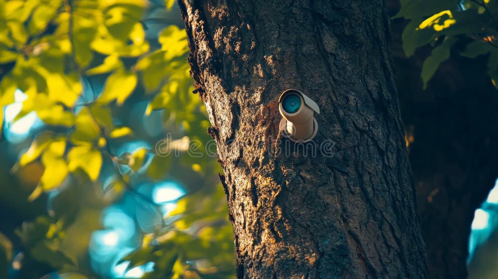 Security Camera Mounted on a Tree Trunk Stock Illustration ...