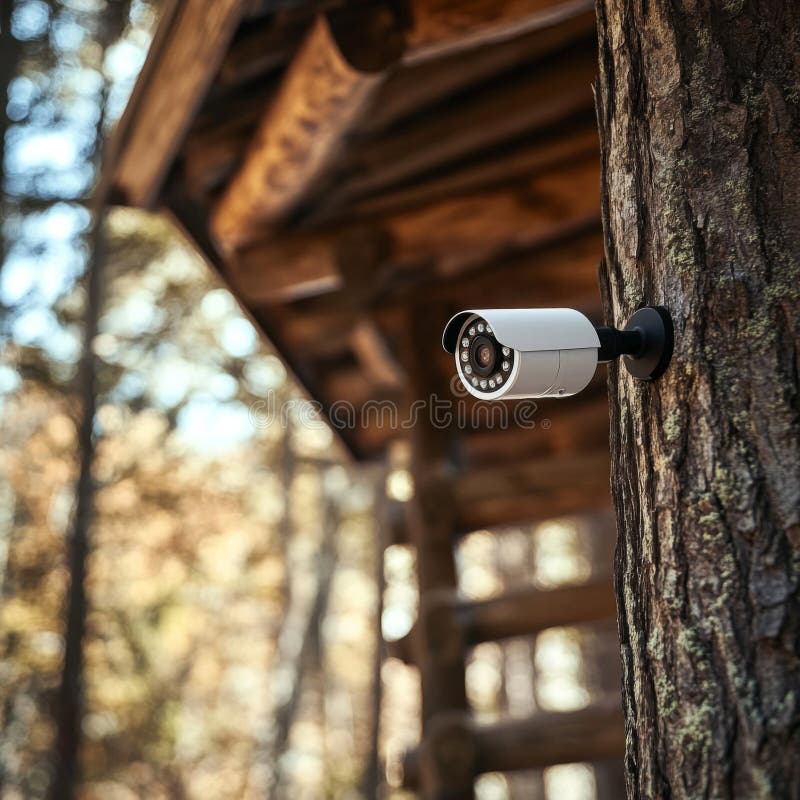Security Camera Mounted on a Tree Trunk in a Wooded Area Stock ...
