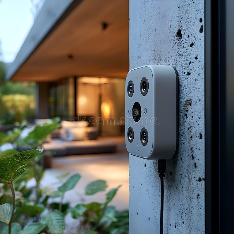 Security Camera Mounted on a Wall with a Blurred Background of a Patio ...