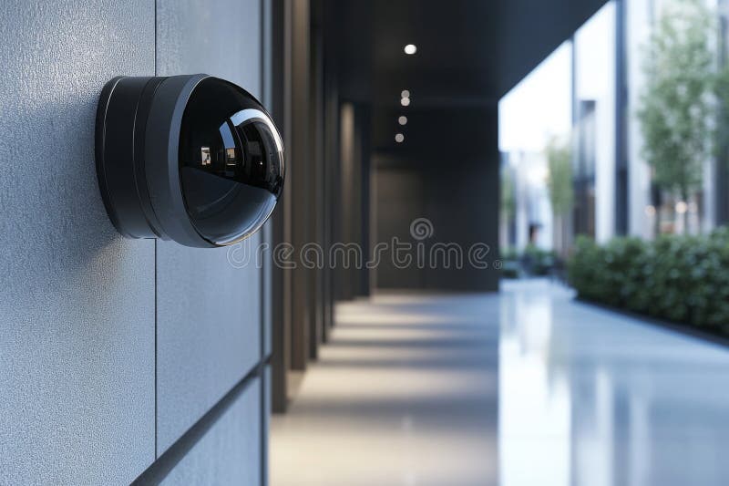 Security Camera Mounted on Wall in Building Hallway Stock Illustration ...