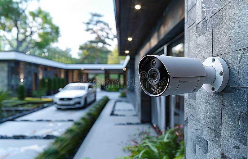 Security Camera Mounted on the Wall and Car Parked Outside Stock Image ...