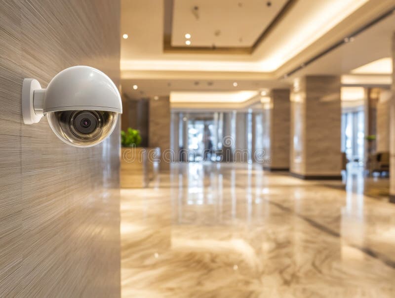 Security Camera Mounted on Wall in Lobby of a Modern Hotel Stock ...