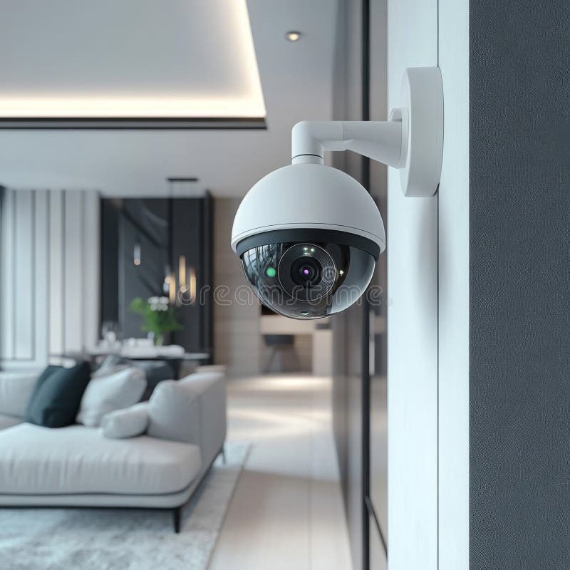 Security Camera Mounted on Wall in Modern Home Stock Illustration ...