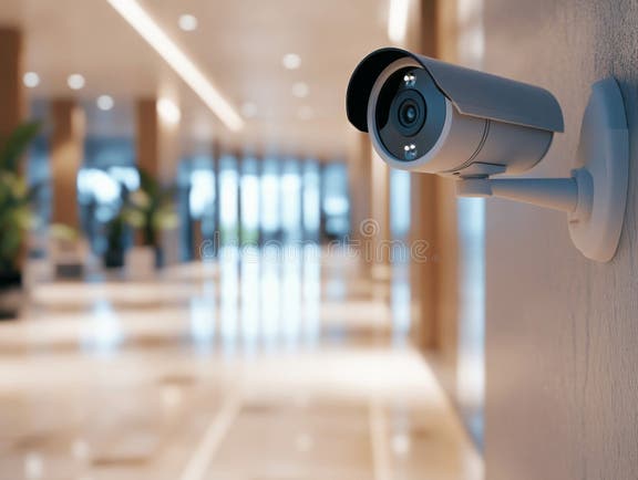 Security Camera Mounted on a Wall in a Modern Lobby Stock Illustration ...