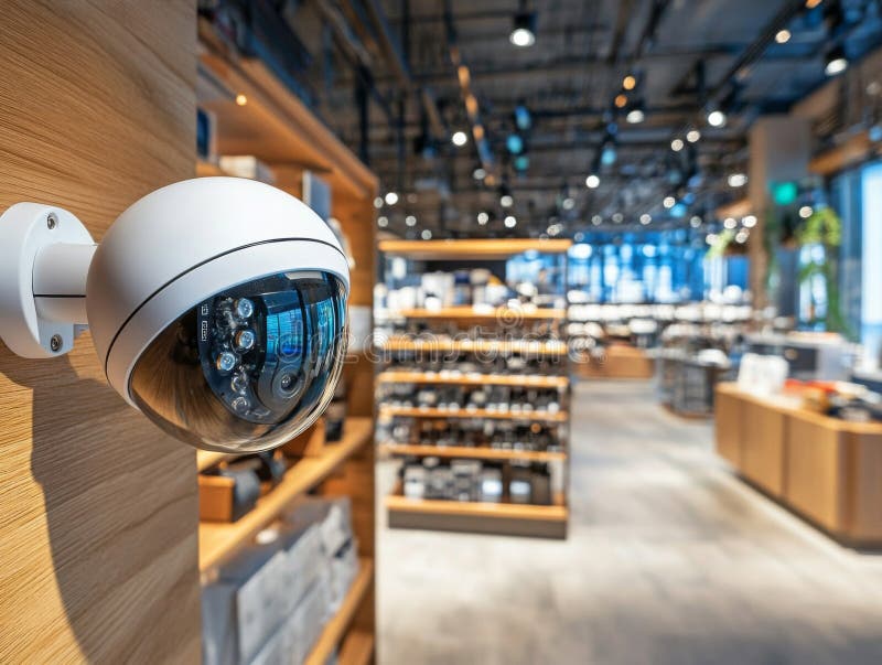 Security Camera Mounted on Wall in Retail Store Stock Illustration ...