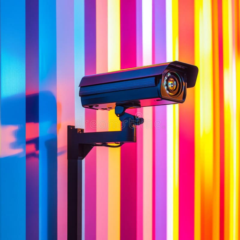 Security Camera Mounted on a Wall with Vertical Rainbow Stripes Stock ...
