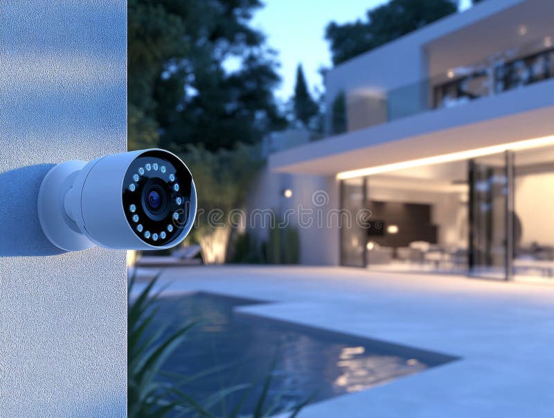 A Security Camera Mounted on a Wall with a View of a Modern Home and ...
