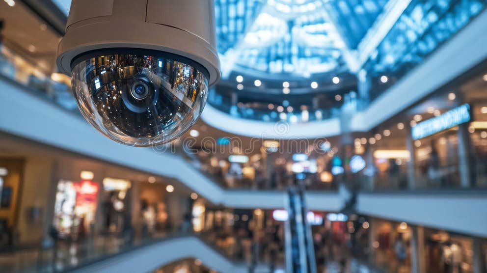 Security Camera in a Multi-Level Shopping Mall Stock Illustration ...
