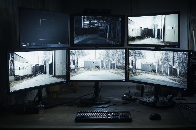 Security Camera Multi Monitor Screen Interface Stock Image - Image of ...