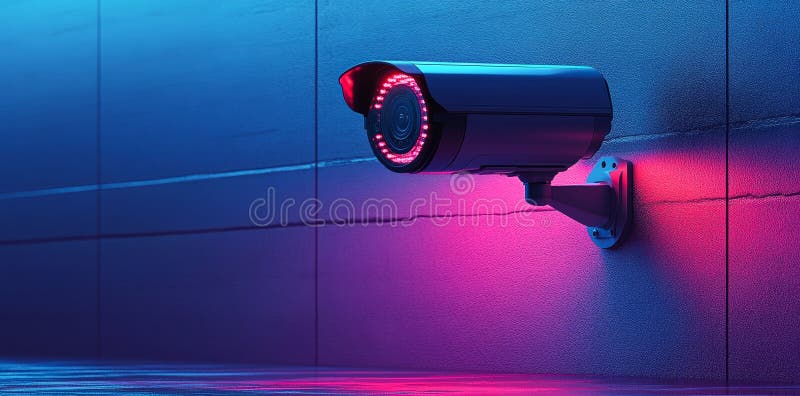 Security Camera in Neon-lit Environment Stock Image - Image of ...