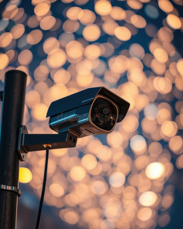 Security Camera at Night with Bokeh Lights Stock Illustration ...