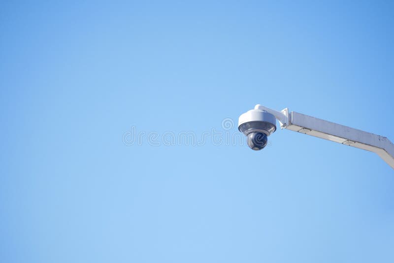 Security Camera Observes Clear Blue Sky in Urban Area Stock Image ...