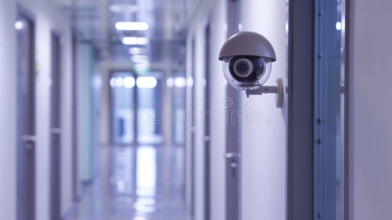 Security Camera Observing an Empty Office Hallway Stock Image - Image ...