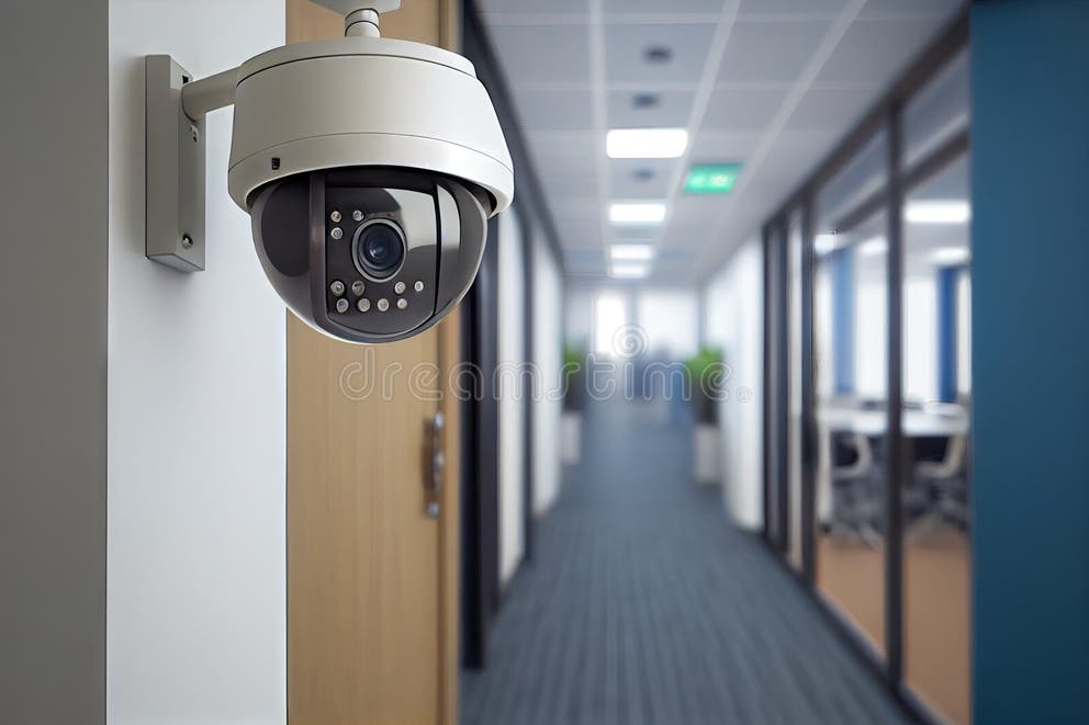 Security Camera in Office Hallway, with View of Doors and Entrances ...