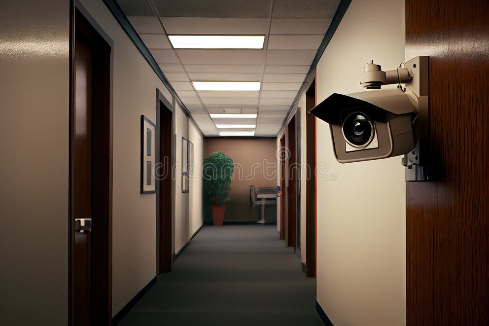 Security Camera in Office Hallway, with View of the Entrance and Exit ...
