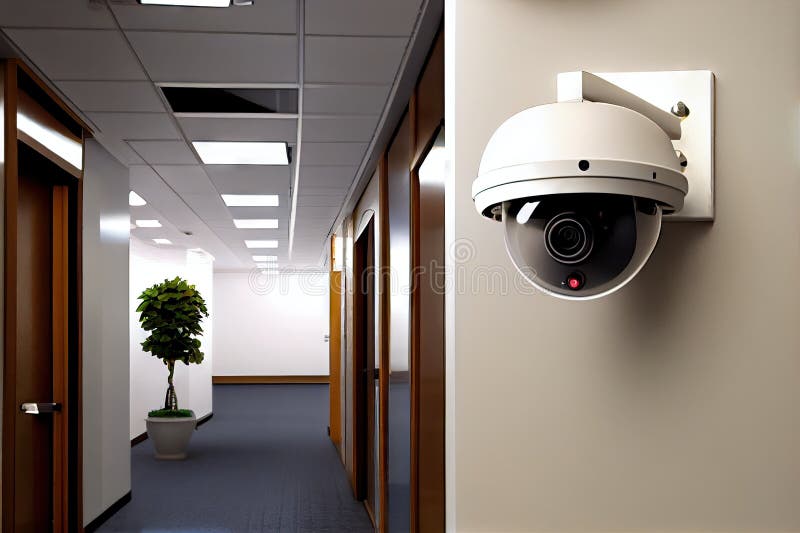 Security Camera in Office Hallway, with View of the Entrance and Exit ...