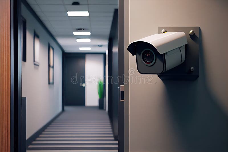 Security Camera in Office Hallway, with View of the Entrance and Exit ...