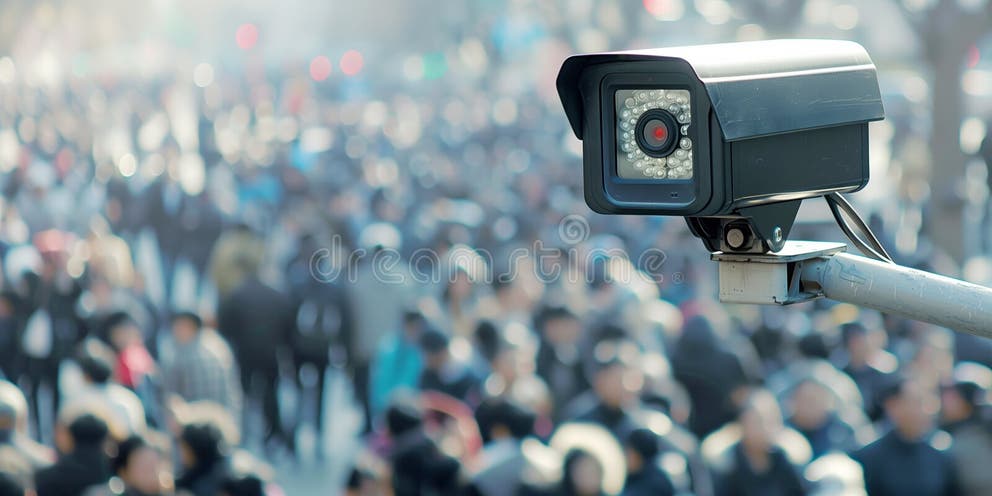 Security Camera Overlooking a Busy Street Crowd Stock Illustration ...