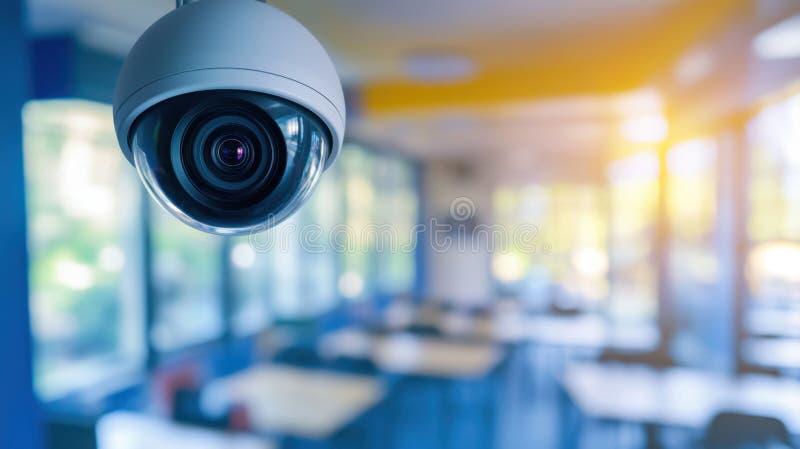 Security Camera Overlooking Modern Classroom Environment with Sunlight ...