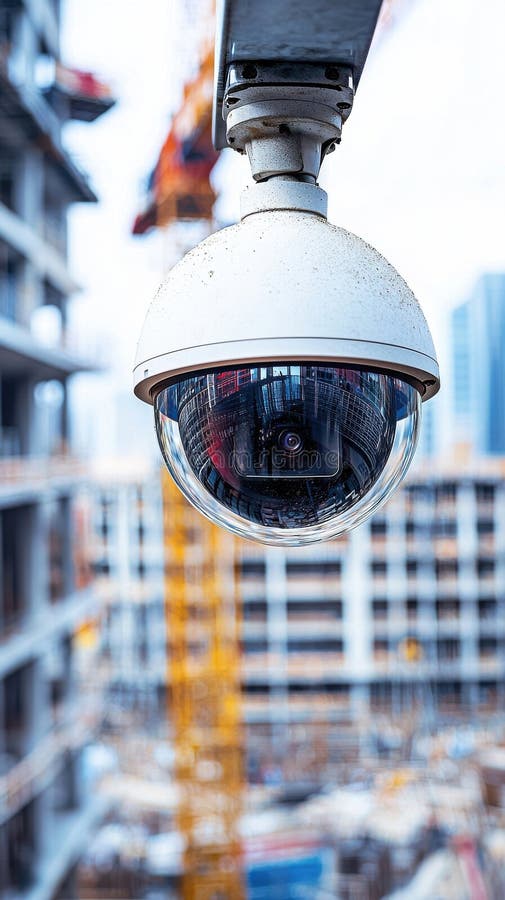 Security Camera Overseeing Construction Site with Urban Background ...