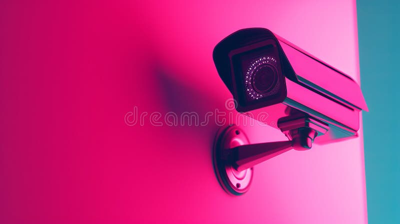 Security Camera on Pink Background, Close-up View. Surveillance and ...