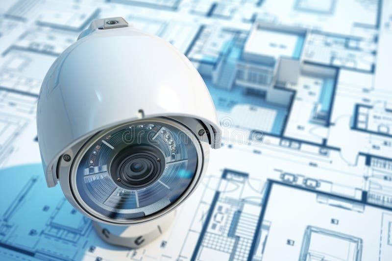 A Security Camera Placed on Top of a Blueprint. Ideal for Illustrating ...