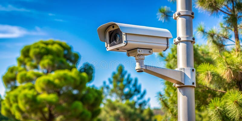 Security Camera on a Pole in a Park, CCTV, Surveillance, Security ...