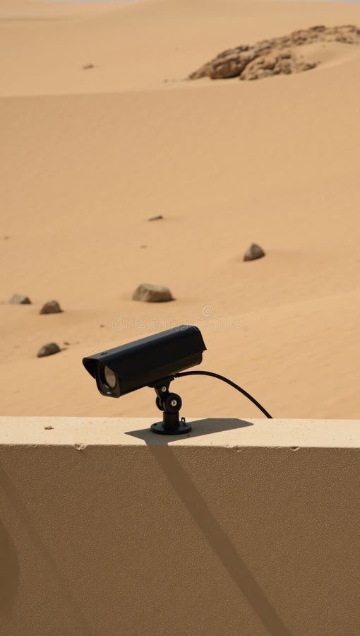 Security Camera Positioned on a Concrete Wall Surveilling Desolate ...