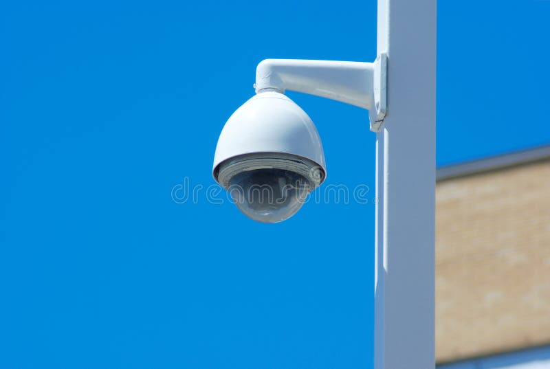 Security Camera Post Outside on Blue Sky Stock Image - Image of modern ...