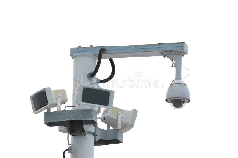 Security Camera Post on White. Stock Image - Image of outdoor, white ...